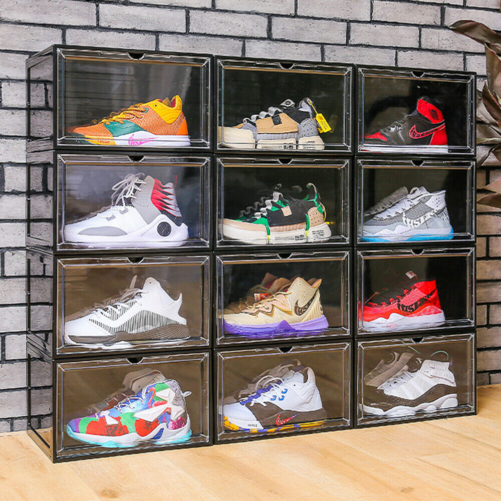 Magnetic Shoe Storage Box Drop Side/Front Sneaker Case Stackable Conta ...